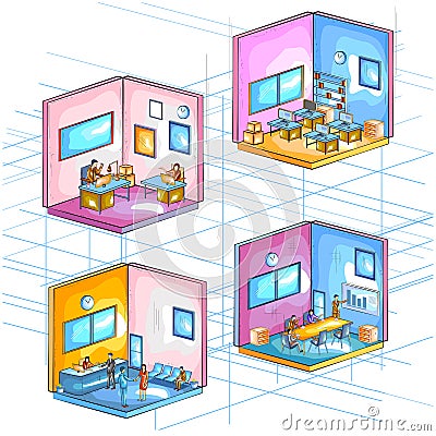 Flat Style 3D Isometric View Of Infrastructure Layout Of Office ...