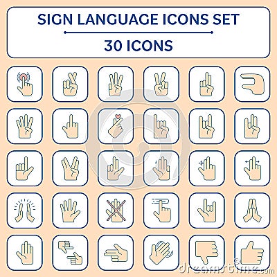 Flat Style 30 Hand Sign Language Icons Or Symbols Royalty-Free Stock ...