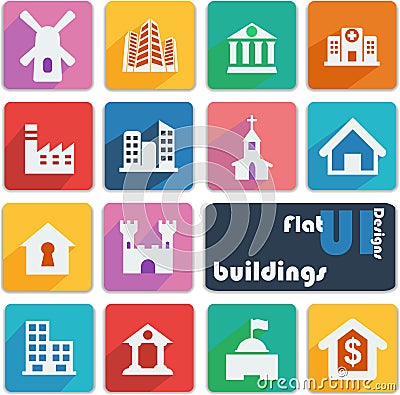 Flat Ui Design Icons. Buildings. Stock Vector - Image: 43700402