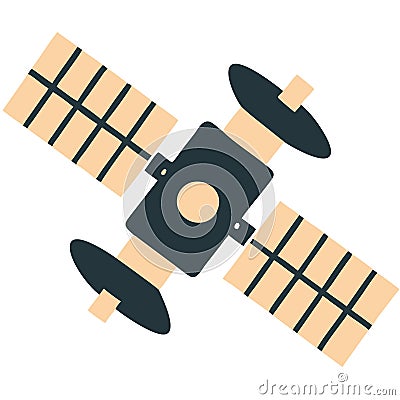 Flat Vector Illustration Of Modern Satellite With Solar Panels In Space ...