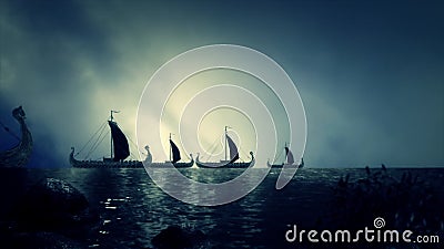 Fleet of Viking Ship Getting Close To Shore Stock Footage - Video of ...