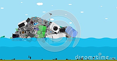 Floating Mountain of Garbage in the Ocean. Animation Stock Video ...