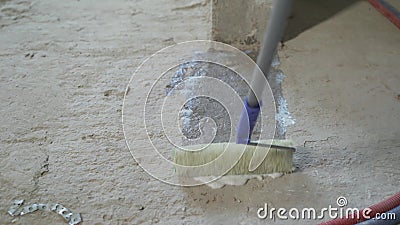 Floor Primer for Wall Construction. Construction Worker with Paint ...