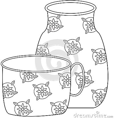 Floral Pitcher And Cup Coloring Page Royalty-Free Stock Photo ...