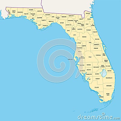 U.S. State Of Florida, Subdivided Into 67 Counties, Political Map ...