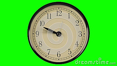 Flow of Time Demonstrated on Clock with Fast Moving Hands Against Green ...