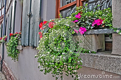 Flower Box On Window Sill In Old Europe Royalty-Free Stock Photography ...