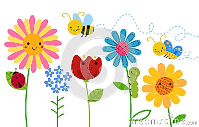 Flowers And Insects Stock Vector - Image: 43233969