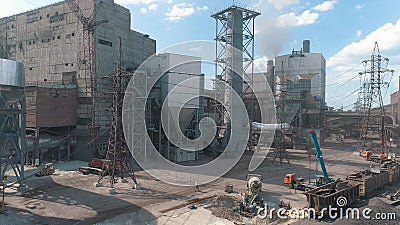 Fly Over a Construction Site at a Factory. Construction Machinery on ...