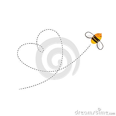 Flying Bee And The Heart Shape Flight Trajectory. Vector Cartoon ...