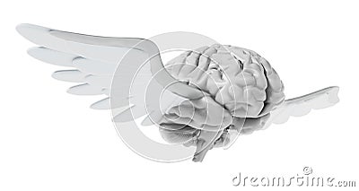 Flying Brain With White Wings. 3D Illustration Stock Illustration ...