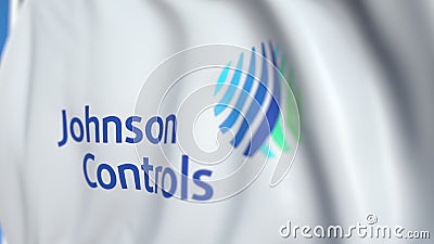 Flying Flag with Johnson Controls Logo, Close-up. Editorial Loopable 3D ...