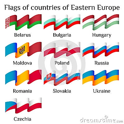 Flying Flags Of Eastern Europe Countries In Waves Stock Vector - Image ...