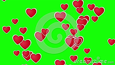 Flying Hearts Animation on Green Screen. 4K Hearts 2D Animation Stock ...