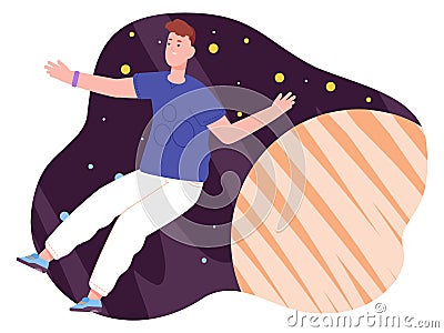 Flying Man In Space. Person Floating In Dream Universe Cartoon Vector ...