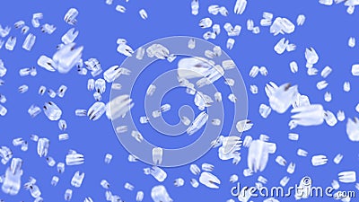 Flying Many White Teeth on Blue Background. Dental Care Concept. 3D ...