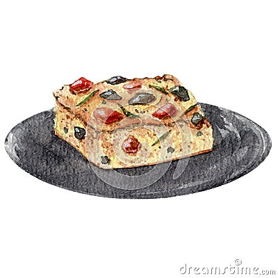 Focaccia Illustration - Watercolor Hand Painted Royalty-Free Stock ...