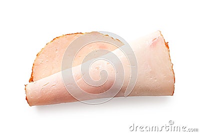 A Folded Single Slice Of Chicken Ham Isolated On White. Top View Stock ...