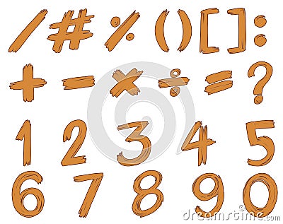 Font Design For Numbers And Signs In Brown Vector Illustration ...