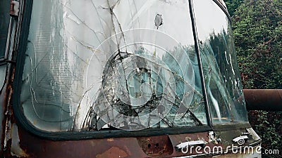 A Broken Windshield on an Old and Abandoned Truck Stock Video - Video ...
