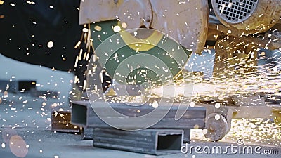 Footage of a Cutting Machine Working at a Factory Under High ...