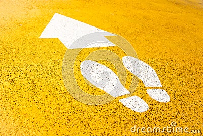 Footprints Signs On Yellow Asphalt Road Colour Stock Photo ...