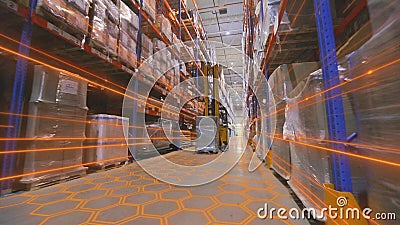 Forklift in a Modern Warehouse. Forklift in the Warehouse Concept. Work ...