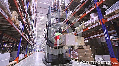 Forklift in the Warehouse Concept. Work in a Modern Warehouse Concept ...