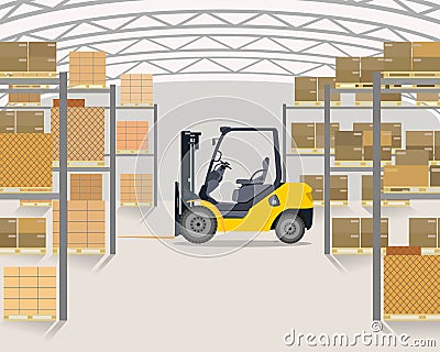Forklifts In The Warehouse Cartoon Vector | CartoonDealer.com #63355973