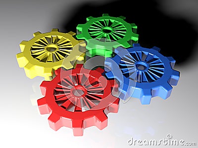 Four Colorful Mating Gears - 3D Rendering Royalty-Free Cartoon ...