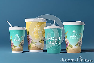 Four Cups With A Straw And The Word Mou Muck On Them. AI Generation ...