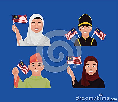 Four Hari Merdeka Characters Cartoon Vector | CartoonDealer.com #247022991