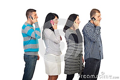 Four People In A Line Talking By Cellphones Stock Image | CartoonDealer ...