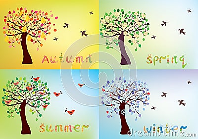 Four Seasons Banners with Trees Stock Vector - Illustration of cartoon ...