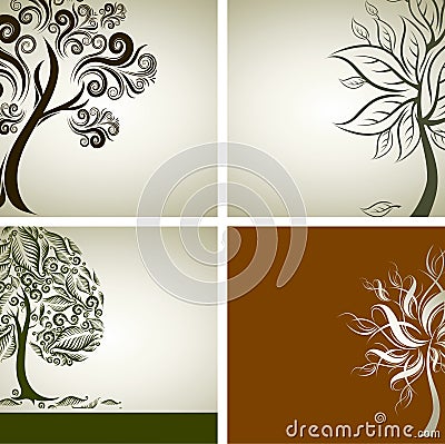 Four Vector Samples Of Design With Decorative Tree Stock Photo - Image ...
