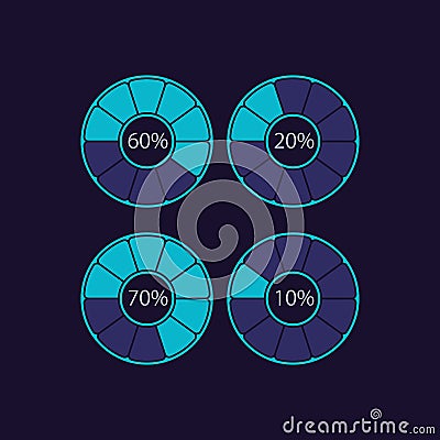 Fragmented Circle Percentage Infographic Chart Template Set For Dark ...