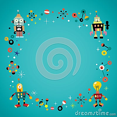 Frame Border With Retro Robots Cartoon Vector | CartoonDealer.com #92497295