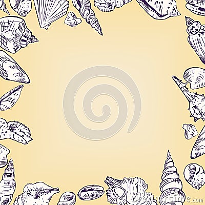 Frame Of Linear Drawing Shells Vector Illustration | CartoonDealer.com ...
