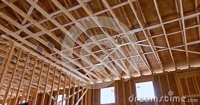 Frame System for New House Under Construction, Structure Truss Beams ...