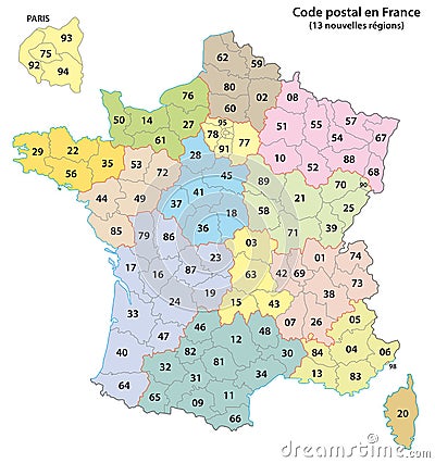 France 2-digit Postcodes Map 2017 Vector Illustration | CartoonDealer ...