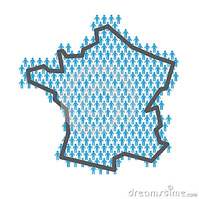 France Population Map. Country Outline Made From People Figures Cartoon ...
