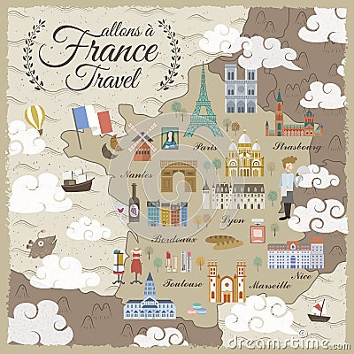France Travel Map Cartoon Vector | CartoonDealer.com #68370927