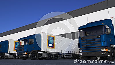 Freight Semi Trucks with Aldi Logo Loading or Unloading at Warehouse ...