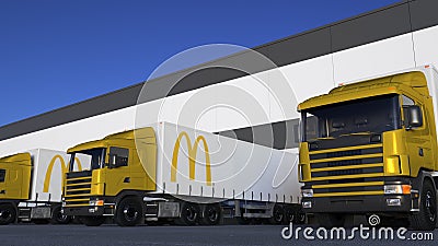 Freight Semi Trucks with McDonald`s Logo Loading or Unloading at ...