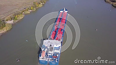 Freight Ship Floating on River Don. Aerial Side View Cargo Ship with ...