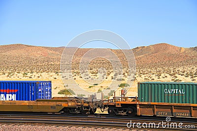 USA, California: Freight Train In The Mojave Desert Editorial Stock ...