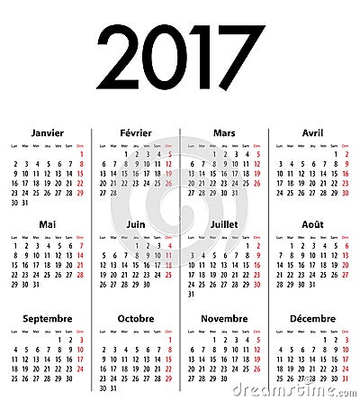 French Calendar Grid For 2017 Year Cartoon Vector | CartoonDealer.com ...