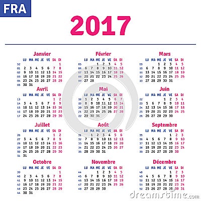 French Calendar 2017 Stock Vector - Image: 67491181