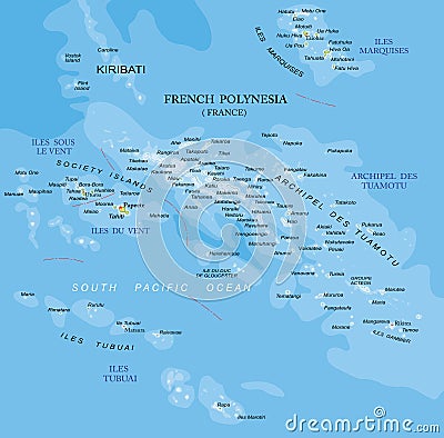 French Polynesia Highly Detailed Physical Map Vector Illustration ...