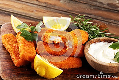 Fresh Fish Fingers With Remoulade Sauce. Breaded Fish Fingers With ...